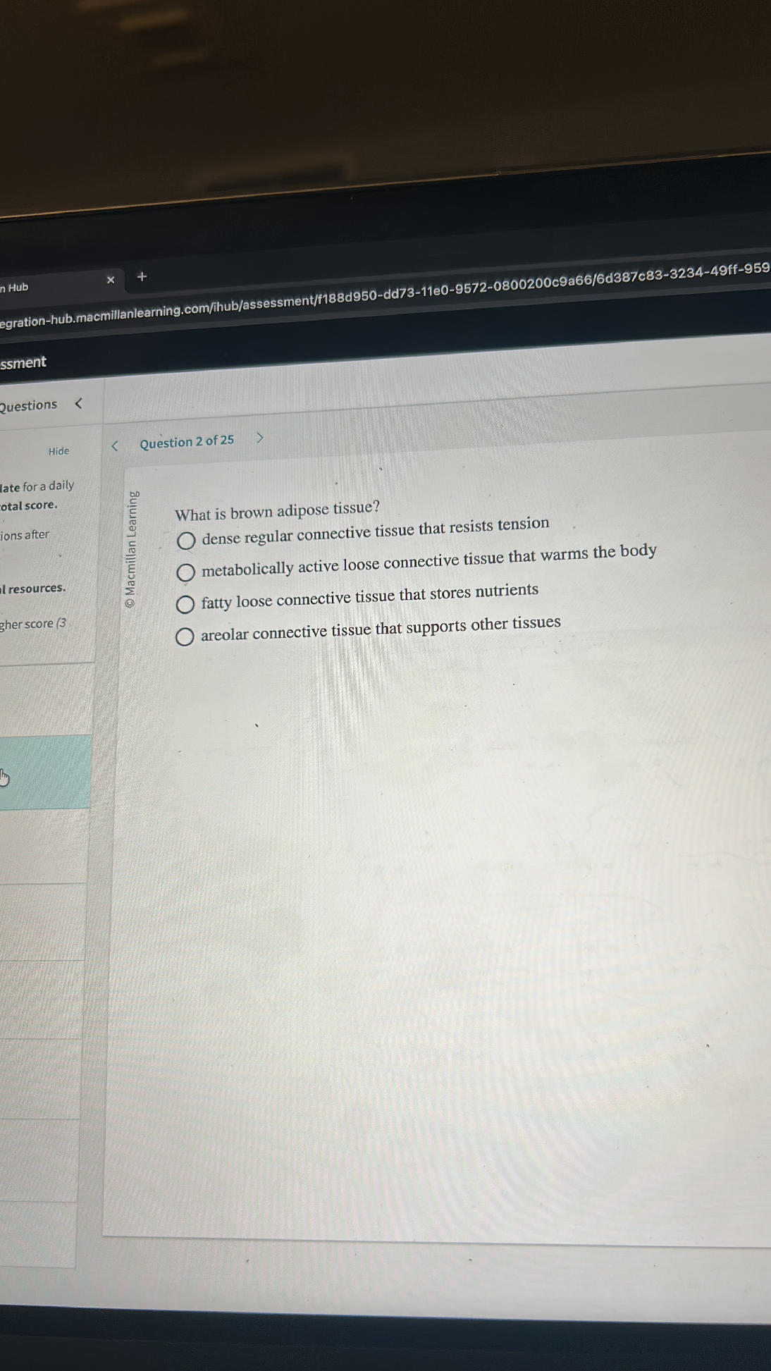 What is brown adipose tissue? dense regular | StudyX