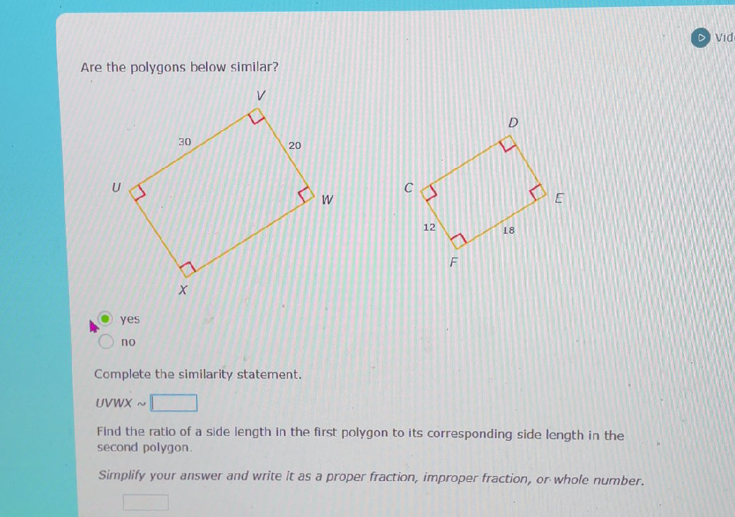 Are the polygons below similar? yes no | StudyX