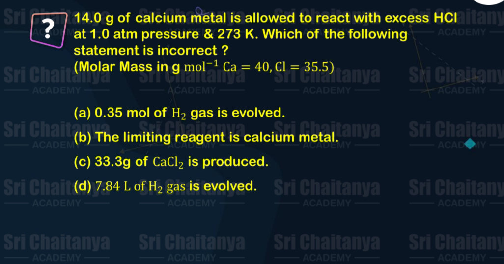 14.0 g of calcium metal is allowed to react