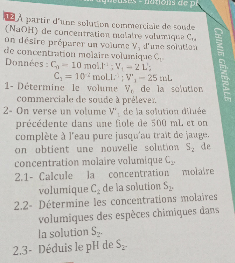 À partir d'une solution commerciale de soude | StudyX