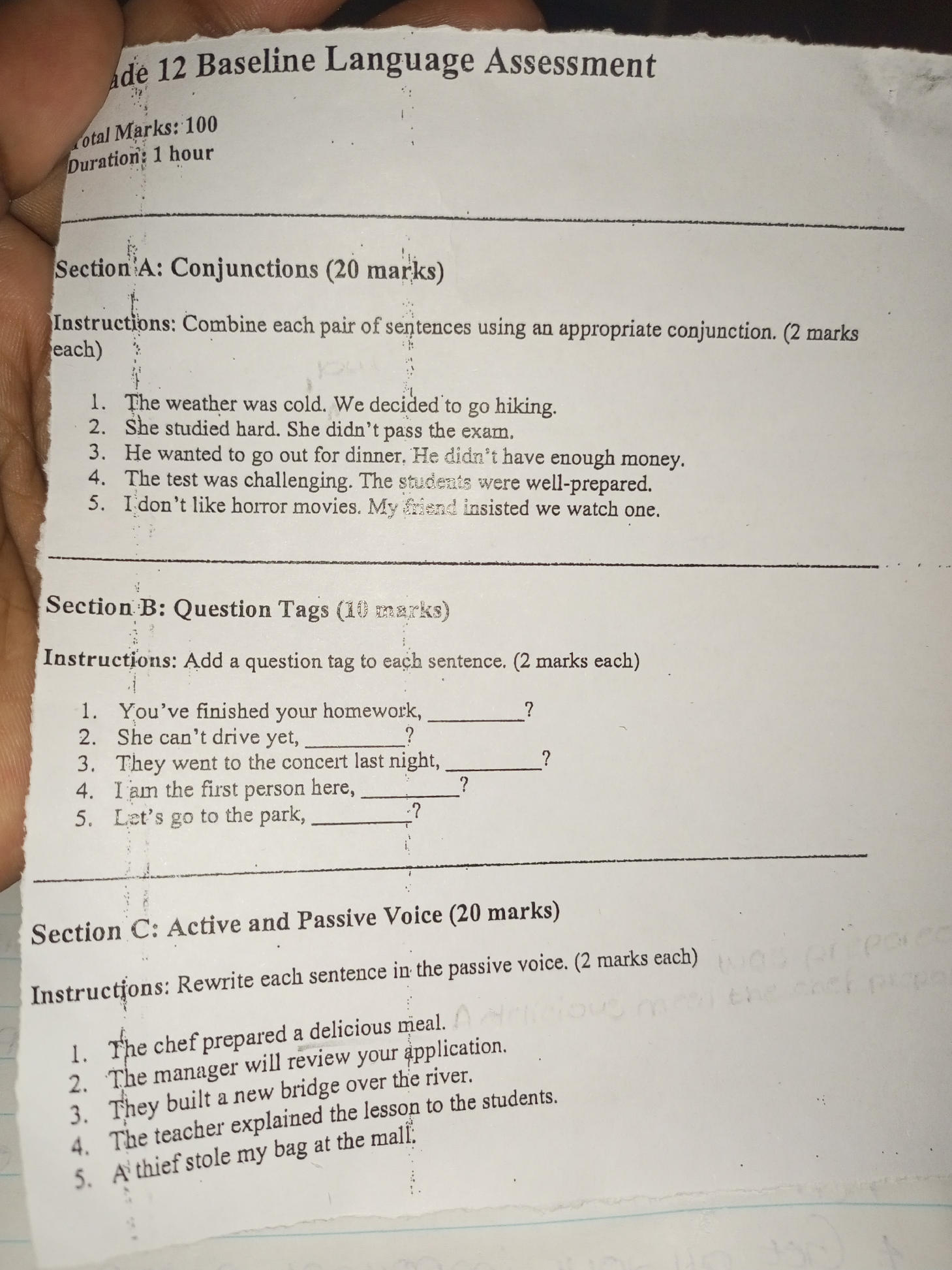 Section A: Conjunctions (20 marks) | StudyX