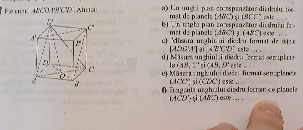 Fie cubul ABCDA'B'C'D'. Atunci: a) Un unghi | StudyX