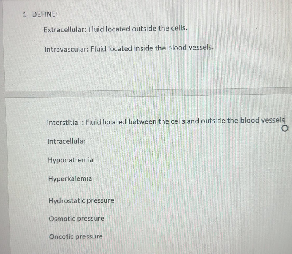 1 DEFINE: Extracellular: Fluid located | StudyX