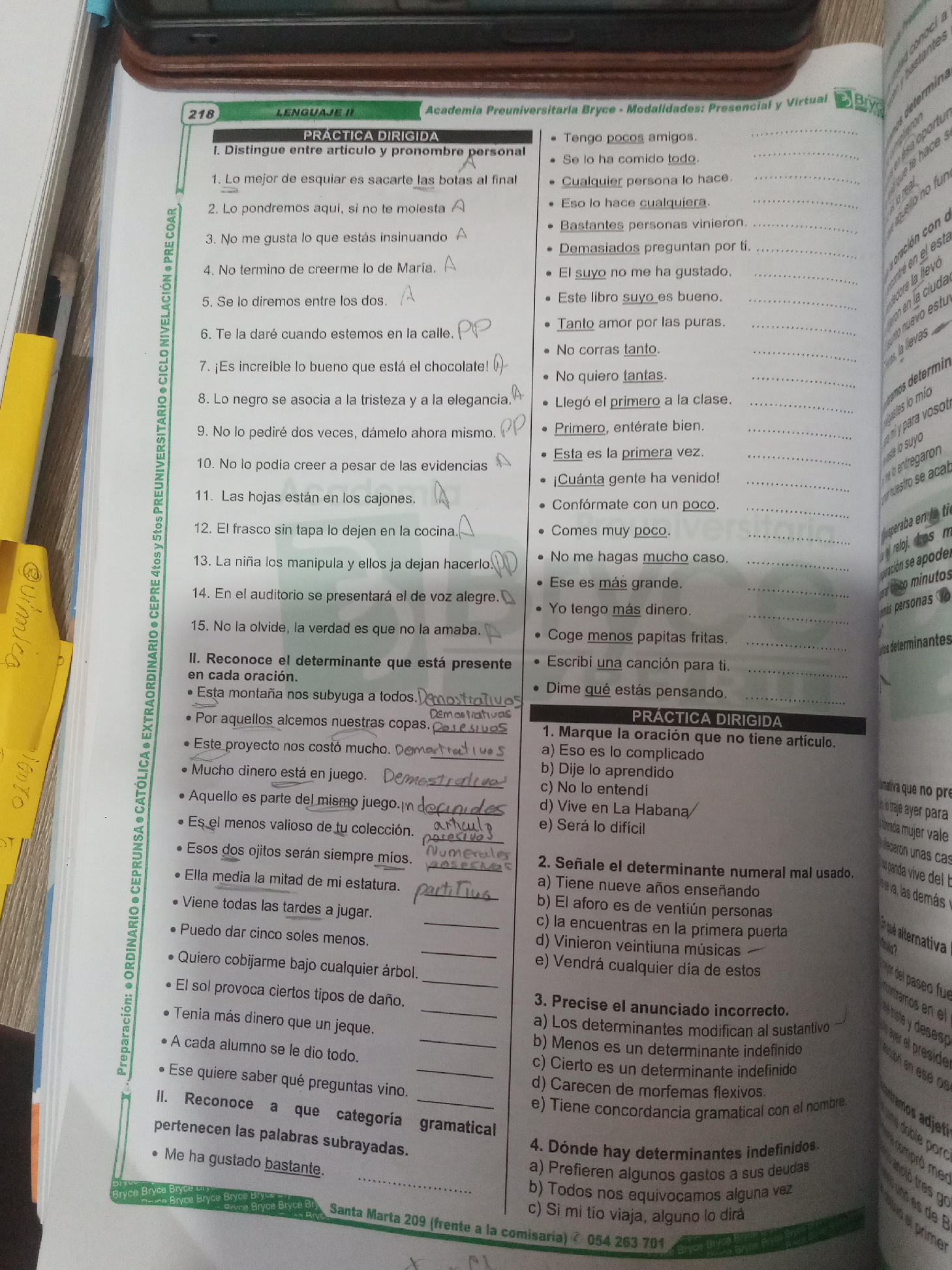 I. Distingue entre articulo y pronombre | StudyX