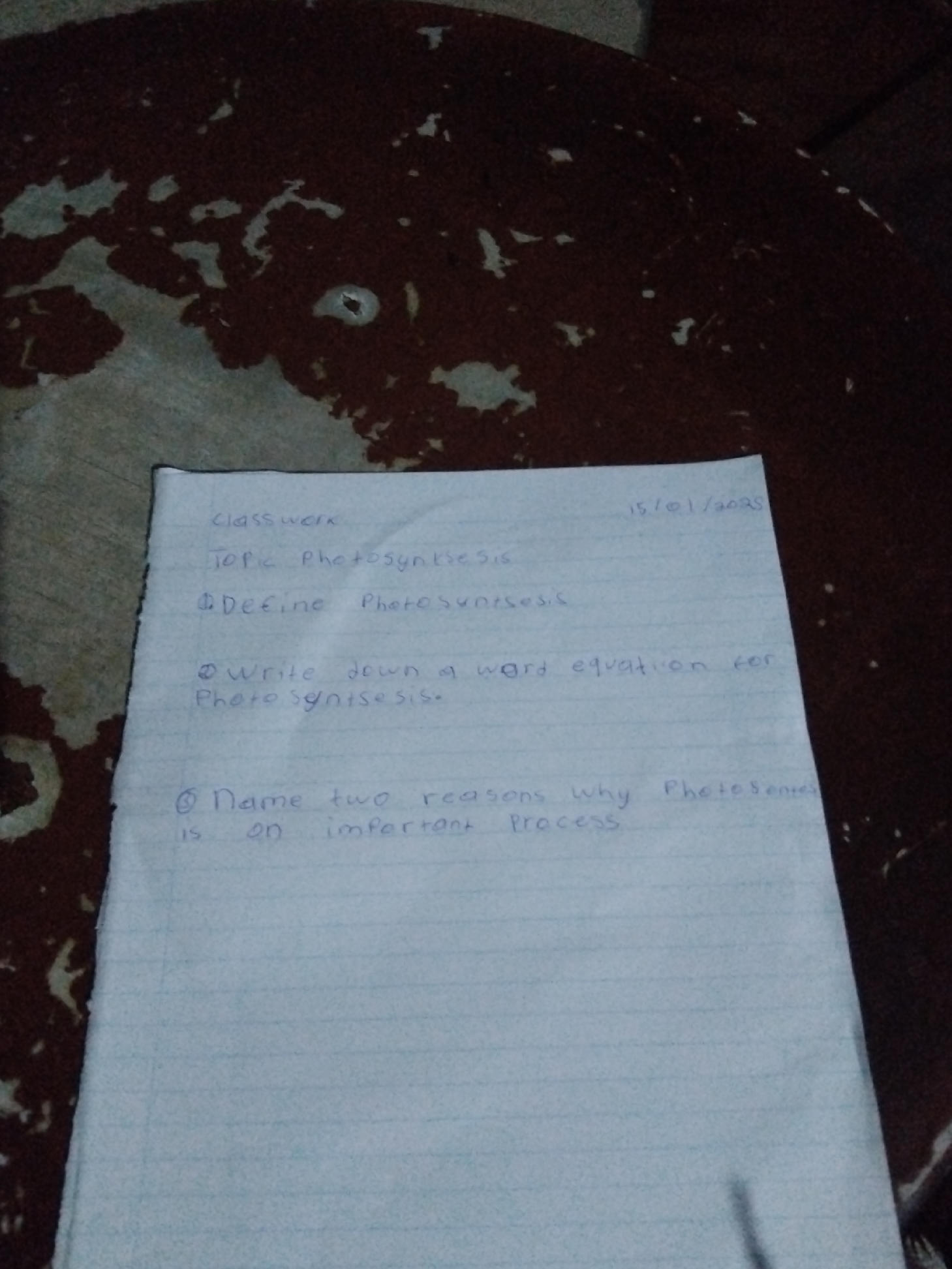 Define Photosynthesis Write down a word | StudyX