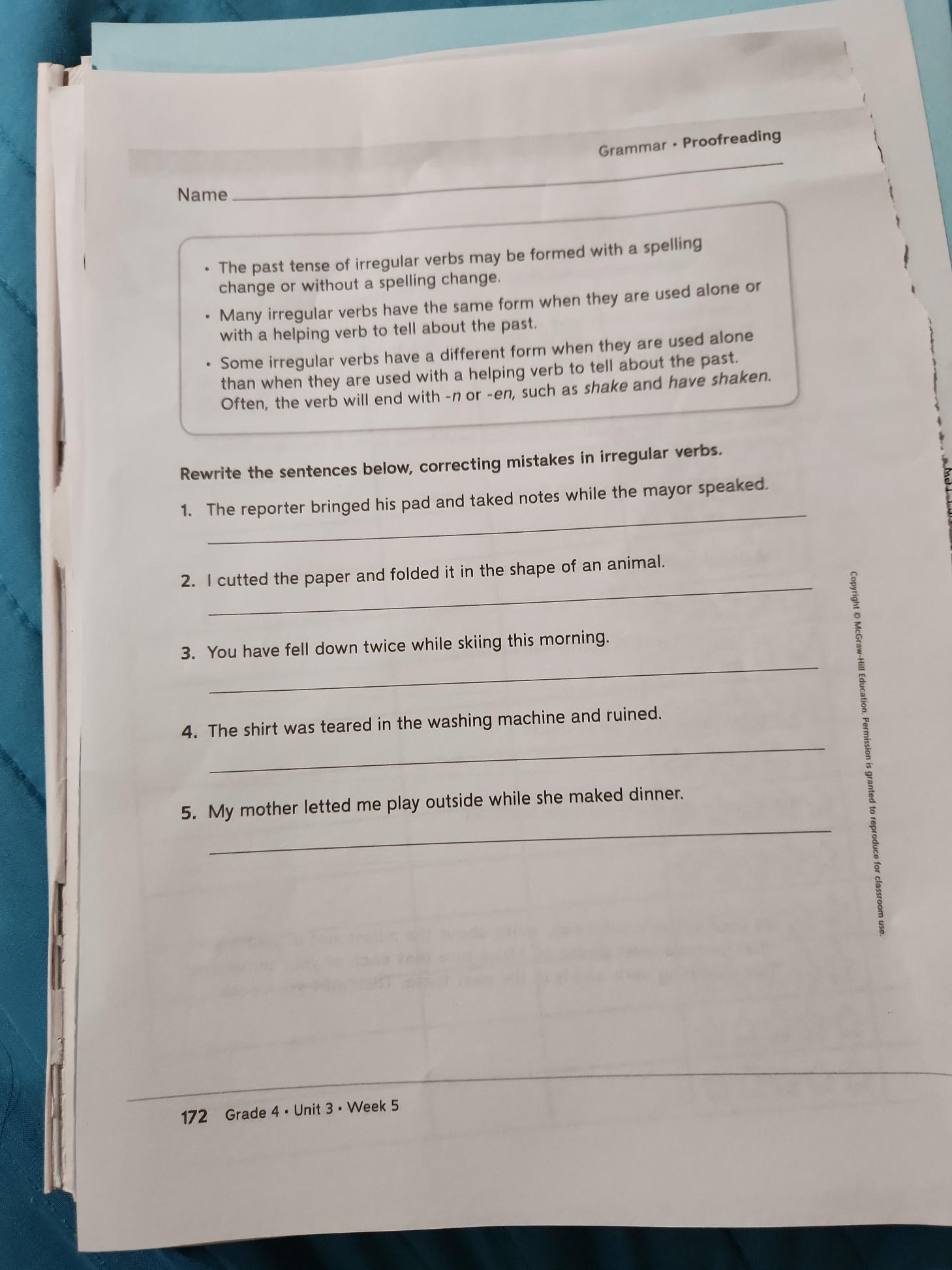 Grammar • Proofreading - The past tense of | StudyX