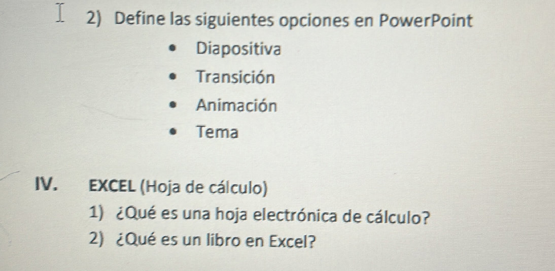 Define las siguientes opciones en PowerPoint | StudyX