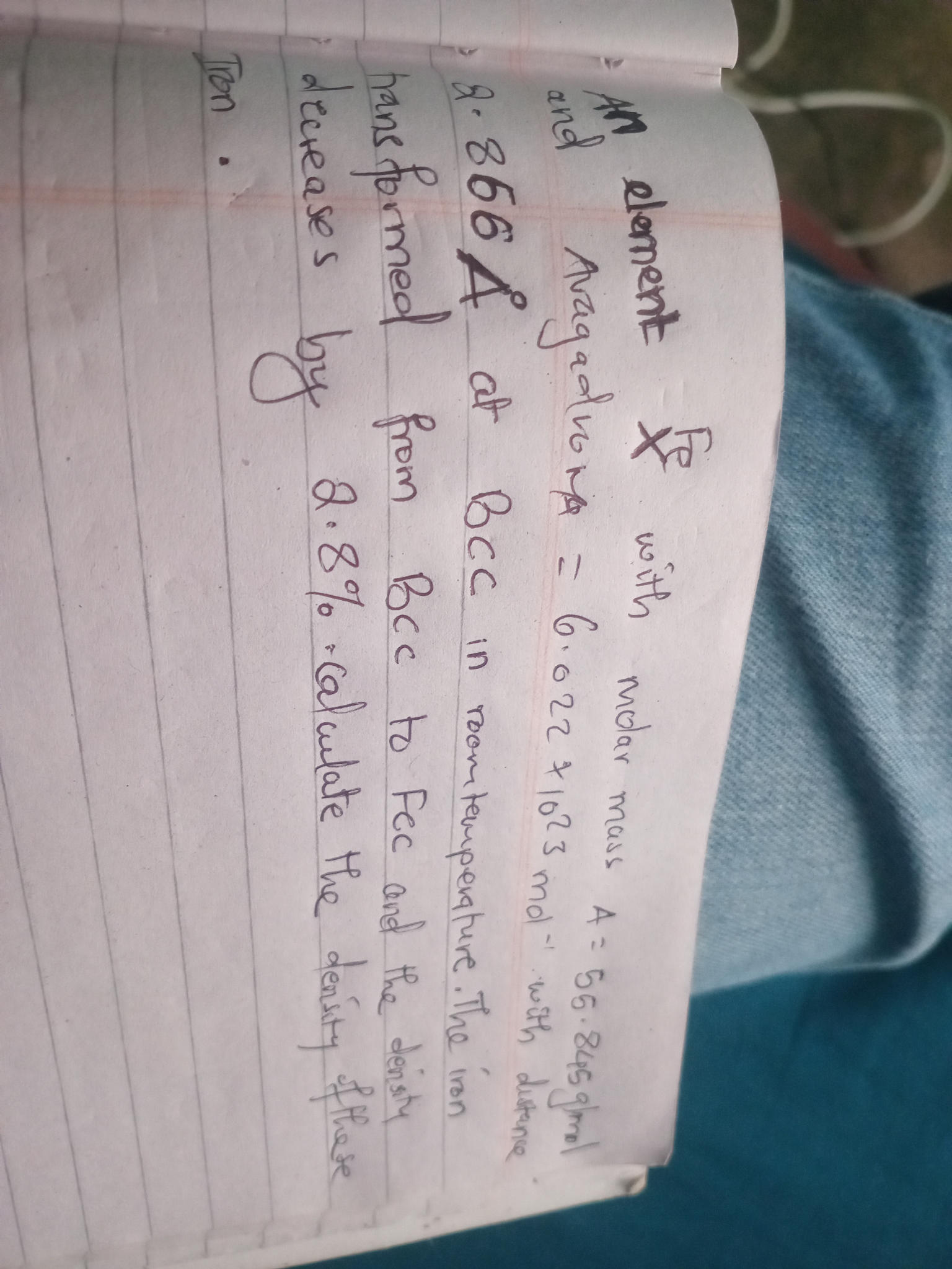 An element $X$ with molar mass $A = 55.845 | StudyX