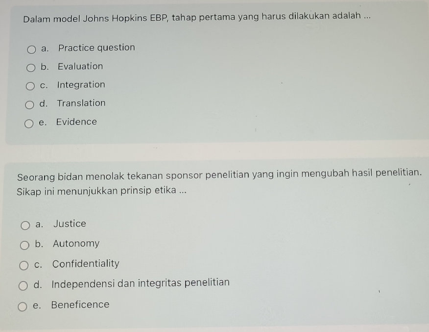 Dalam model Johns Hopkins EBP, tahap pertama | StudyX