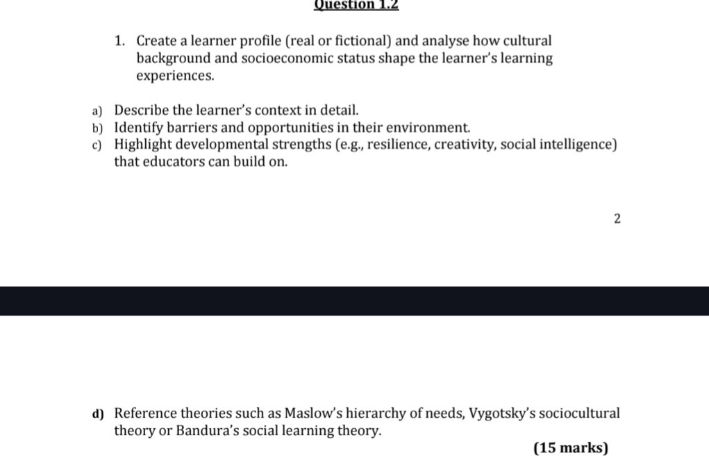 Create a learner profile (real or fictional) | StudyX