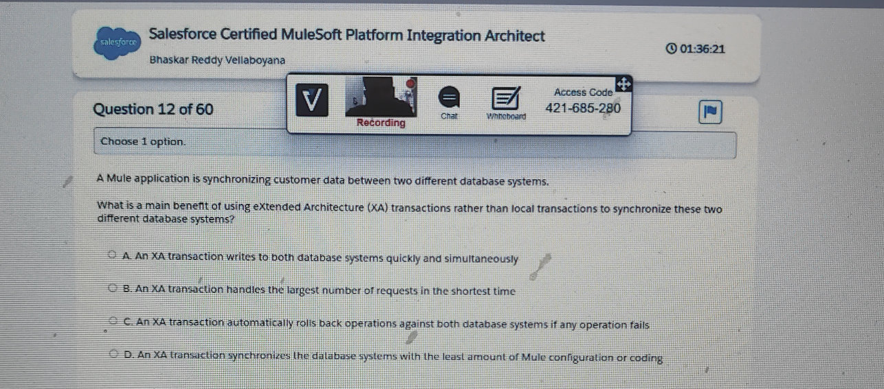 A Mule application is synchronizing customer | StudyX