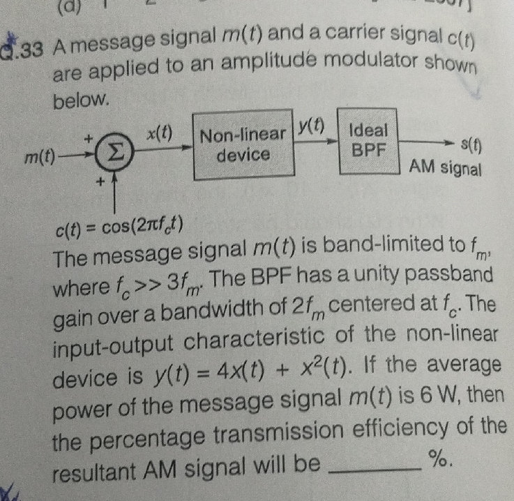 A message signal m(t) and a carrier signal | StudyX