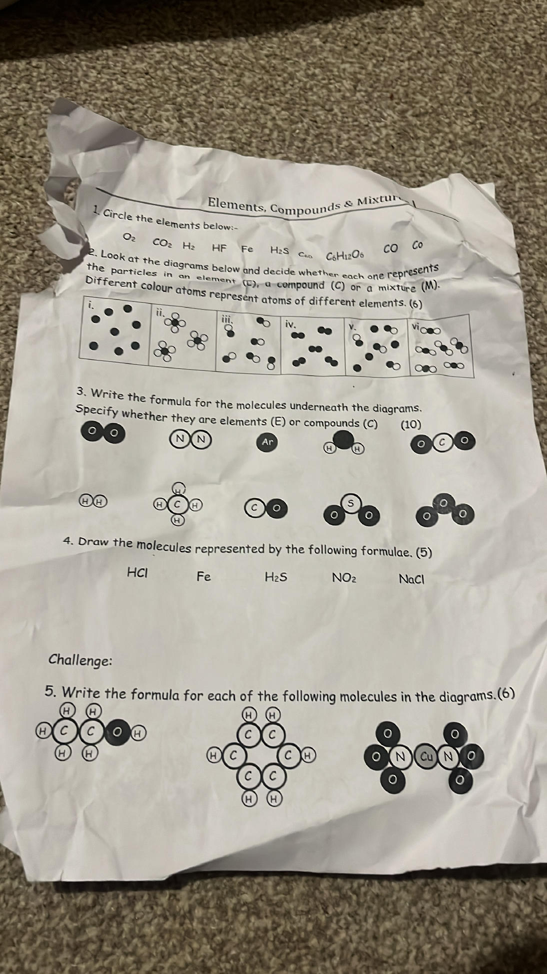 Circle the elements below:- O2 CO2 H2 HF Fe | StudyX