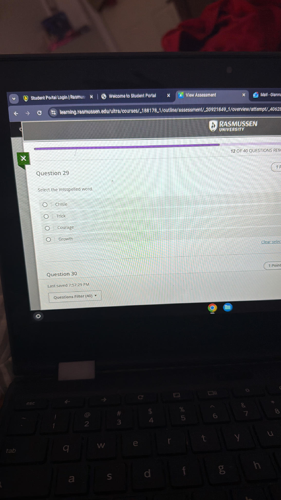 Select the misspelled word. O Chisle O | StudyX