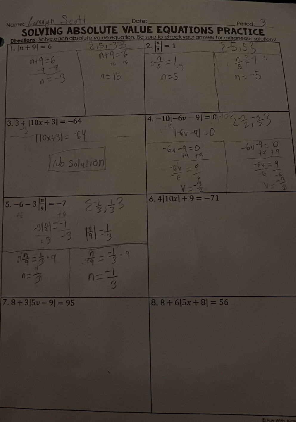 Solve each absolute value equation. Be sure | StudyX