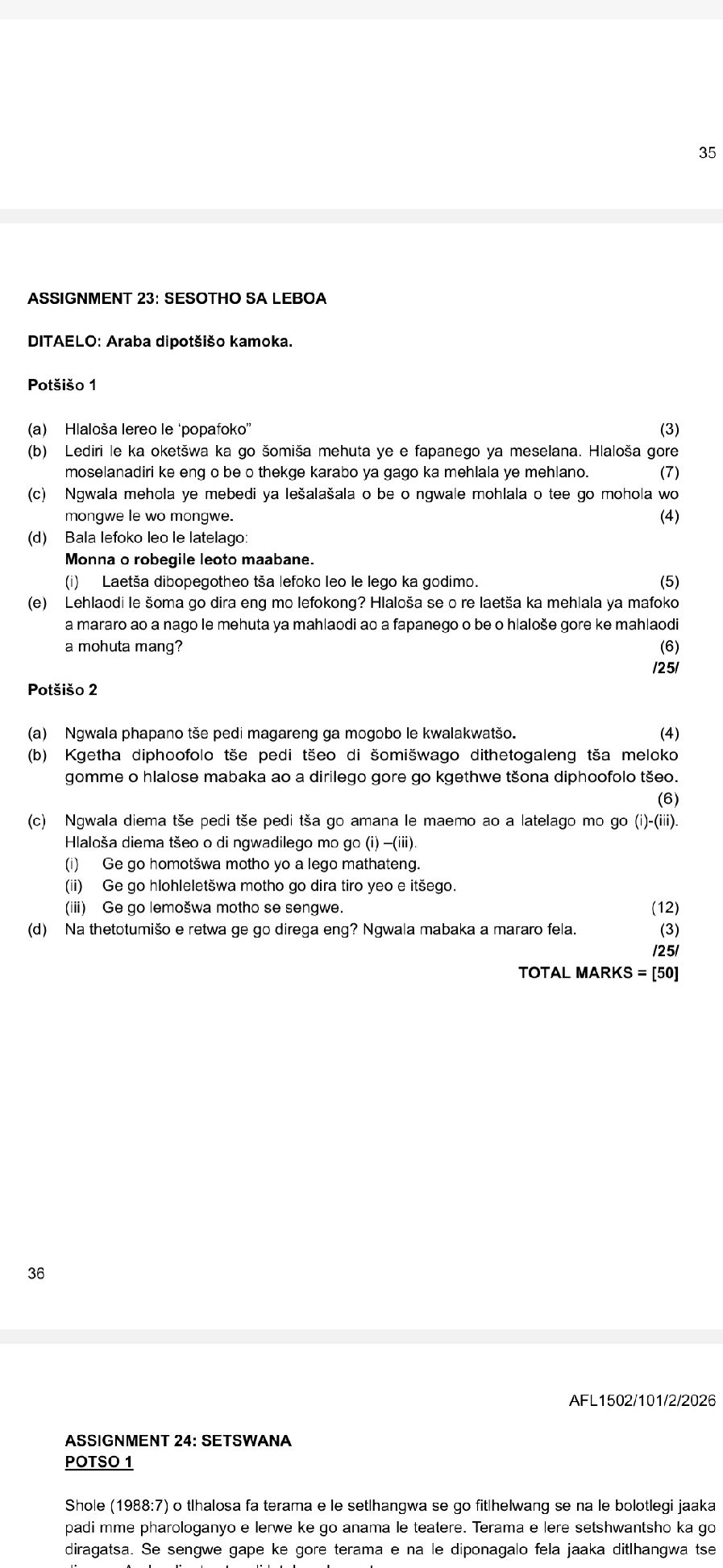ASSIGNMENT 24: SETSWANA POTSO 1 Shole | StudyX