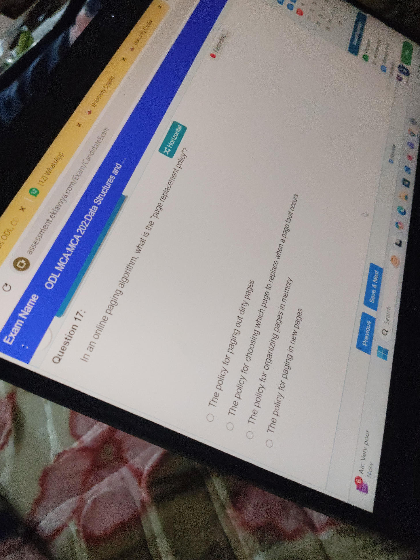Question 17: In an online paging algorithm, | StudyX