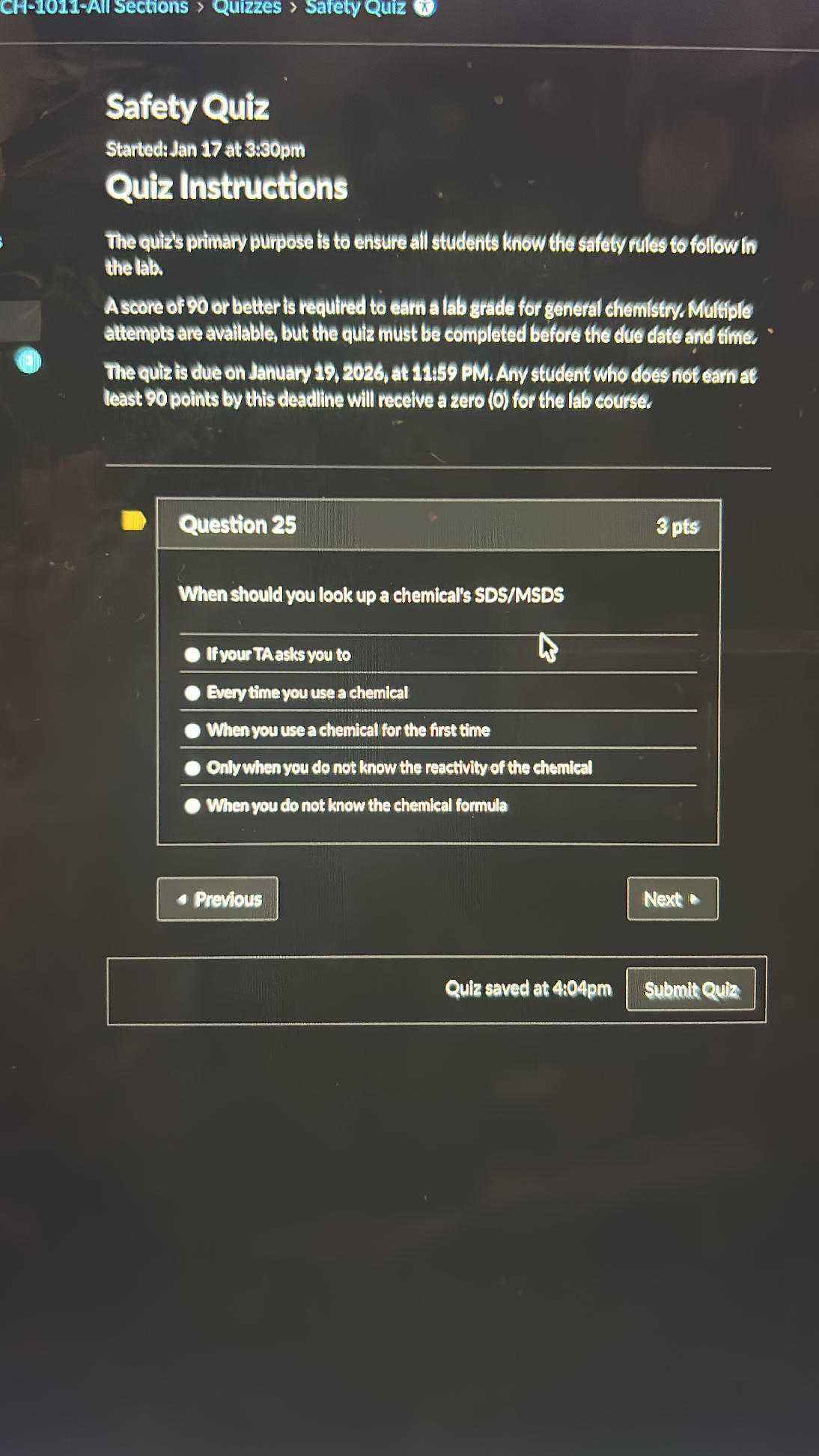 When should you look up a chemical's | StudyX