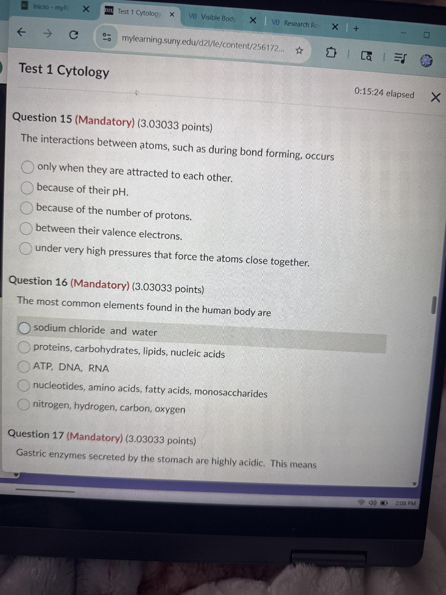 The most common elements found in the human | StudyX
