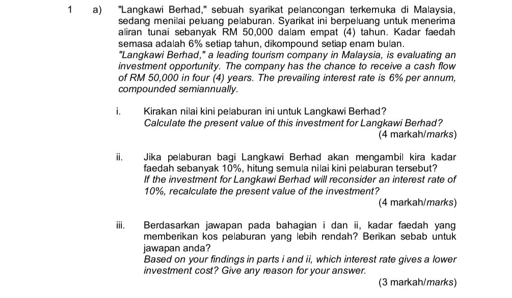 a) "Langkawi Berhad," sebuah syarikat | StudyX