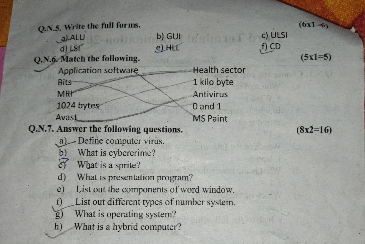 Q.N.5. Write the full forms. a) ALU b) GUI | StudyX