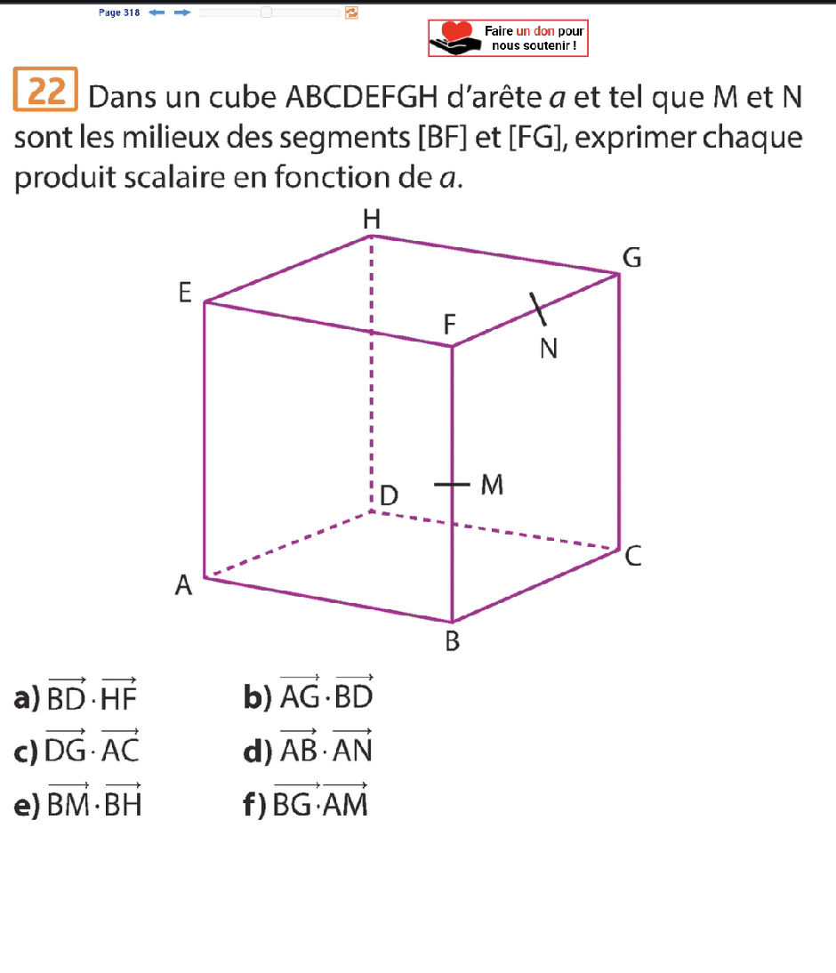 Dans un cube ABCDEFGH d'arête $a$ et tel que | StudyX