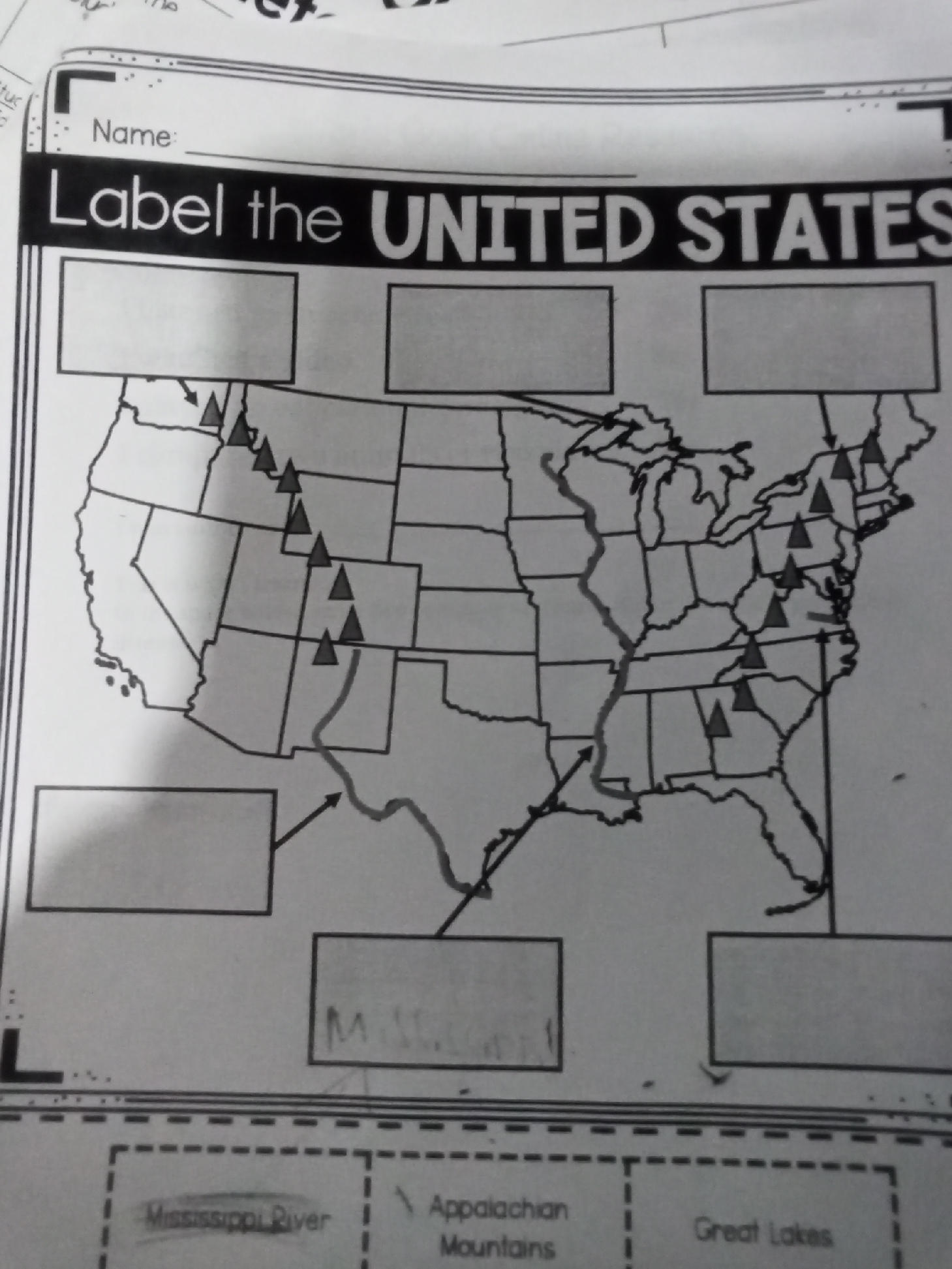 Label the UNITED STATES map with the | StudyX