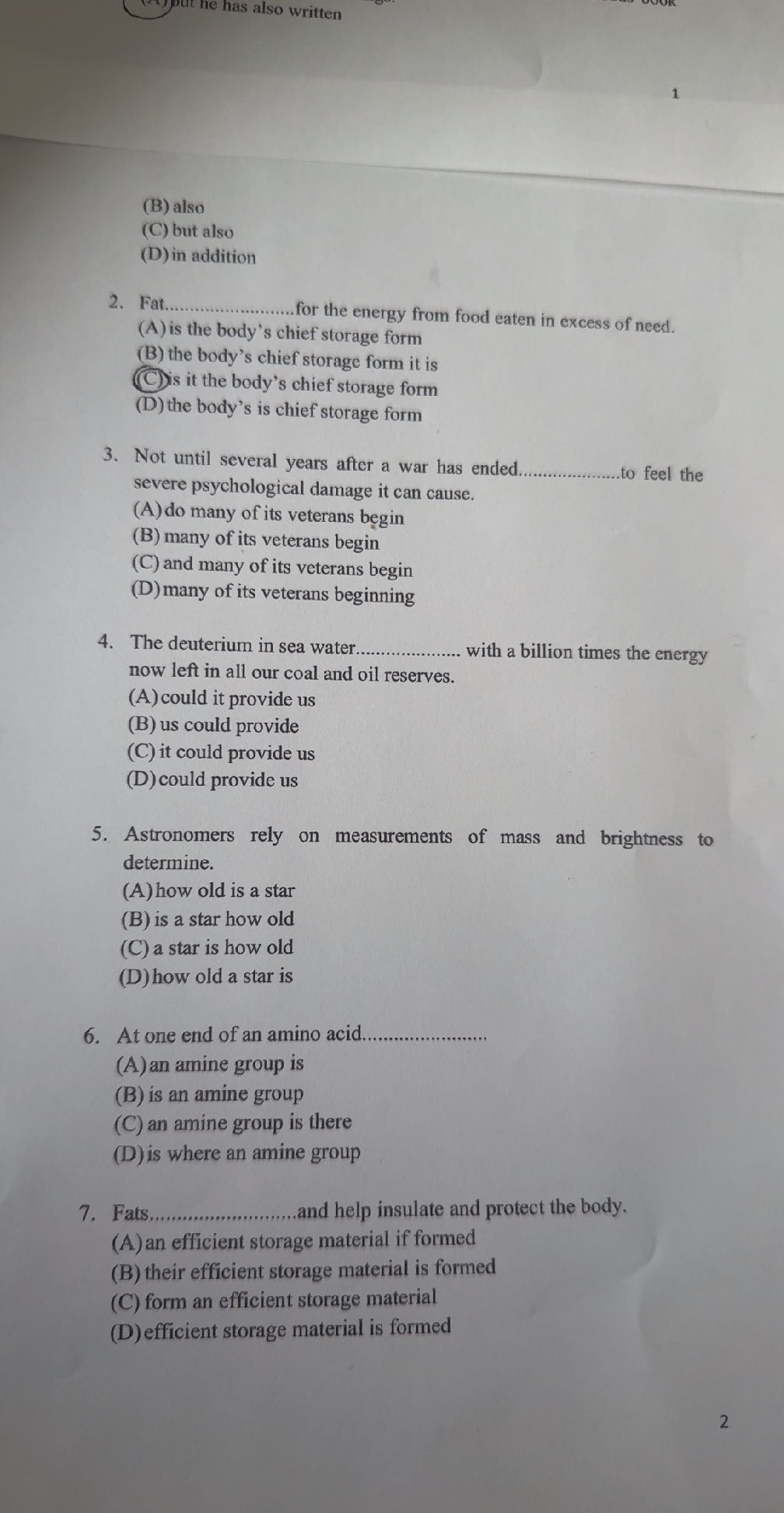 2. Fat...........................for the | StudyX