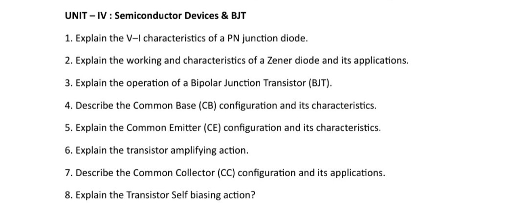 UNIT-IV: Semiconductor Devices BJT 1. | StudyX
