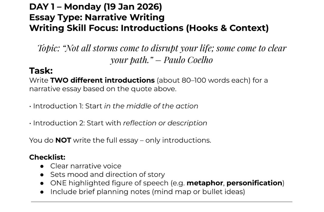 DAY 1 - Monday (19 Jan 2026) Essay Type: | StudyX