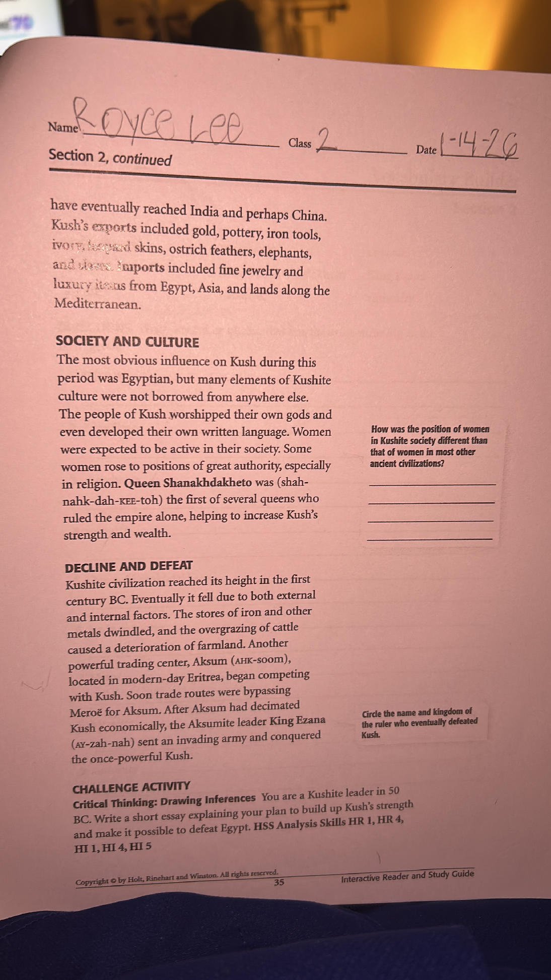 CHALLENGE ACTIVITY Critical Thinking: | StudyX