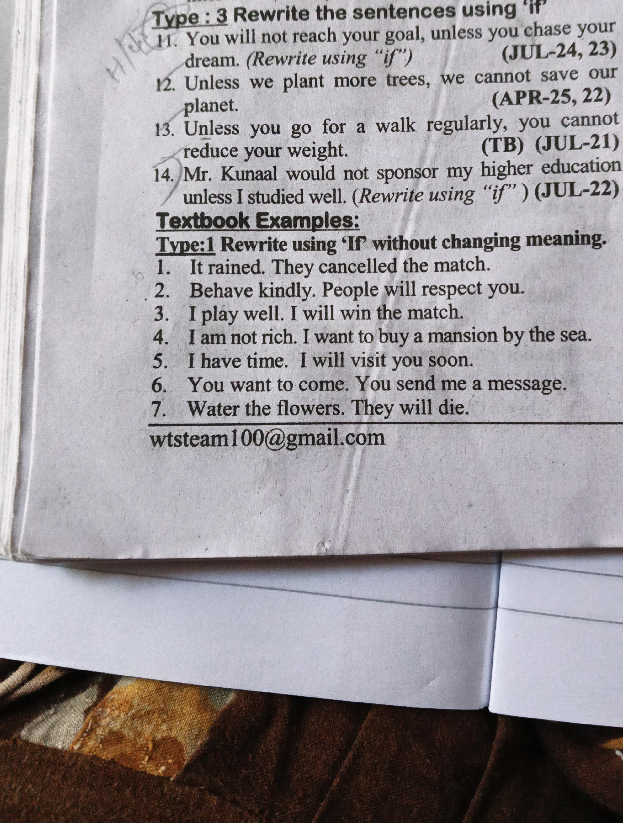 Type: 3 Rewrite the sentences using 'if' | StudyX