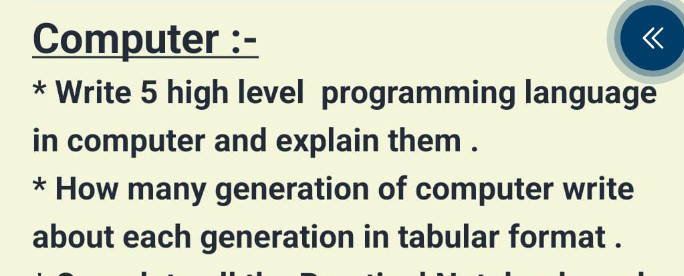 Write 5 high-level programming languages in | StudyX