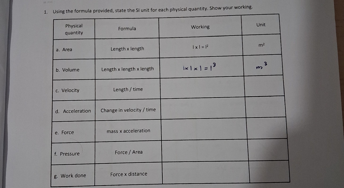 Using the formula provided, state the SI