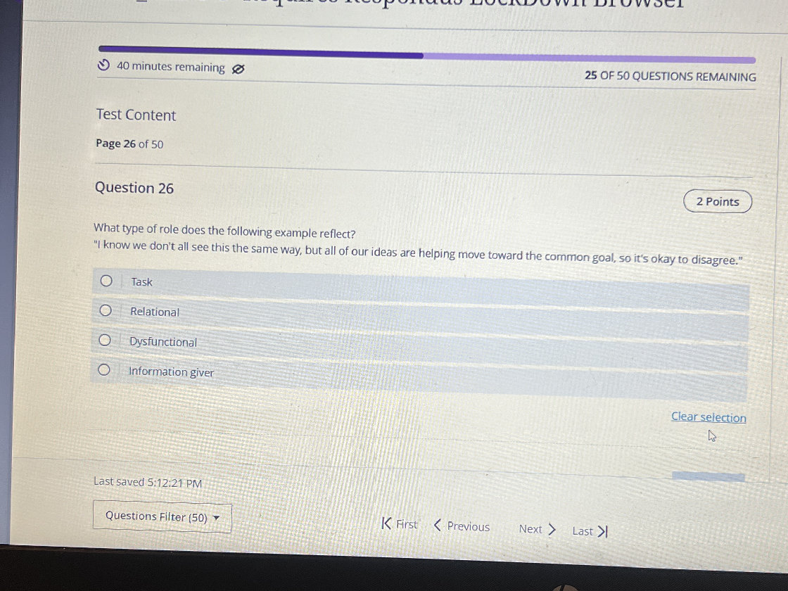 What type of role does the following example | StudyX