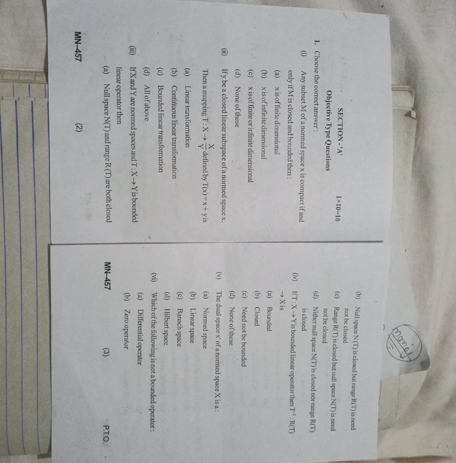 If y be a closed linear subspace of a normed | StudyX