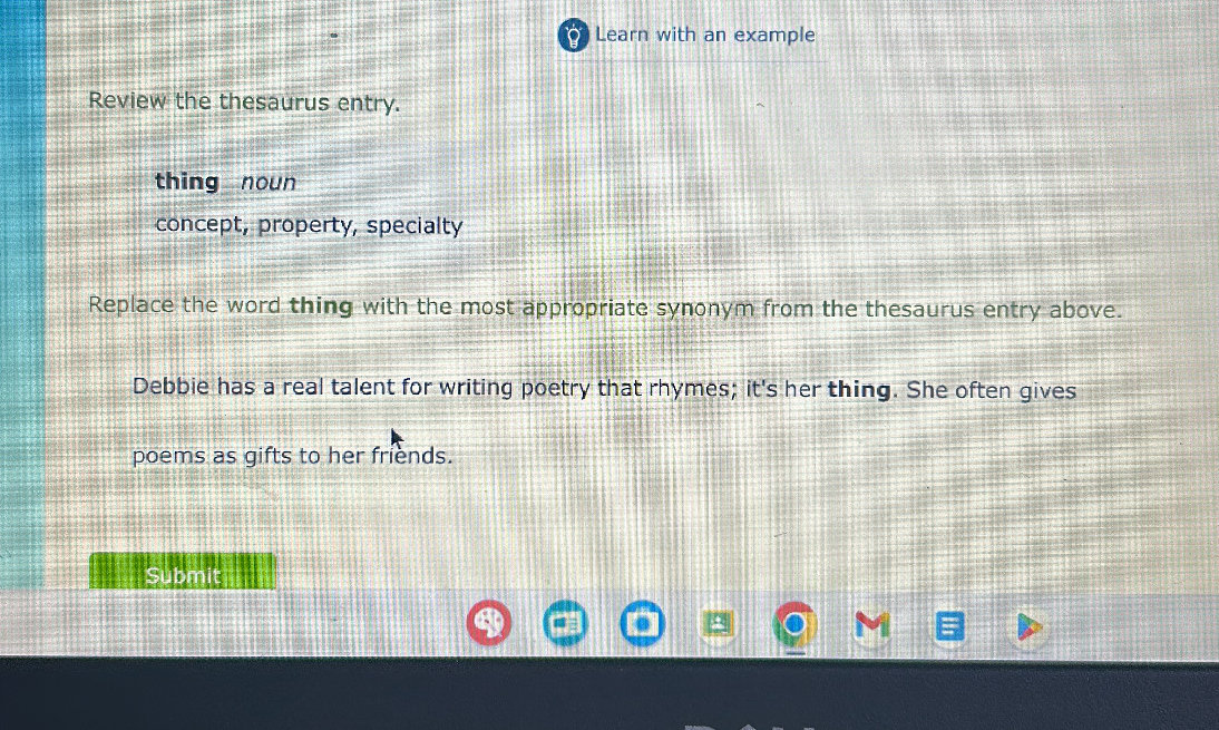 Review the thesaurus entry. **thing** | StudyX