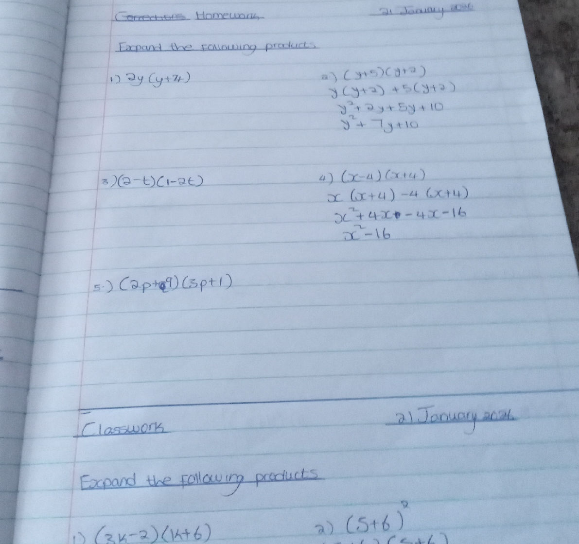 2) $(y+5)(y+2)$ Solution shown: $$y(y+2) + | StudyX