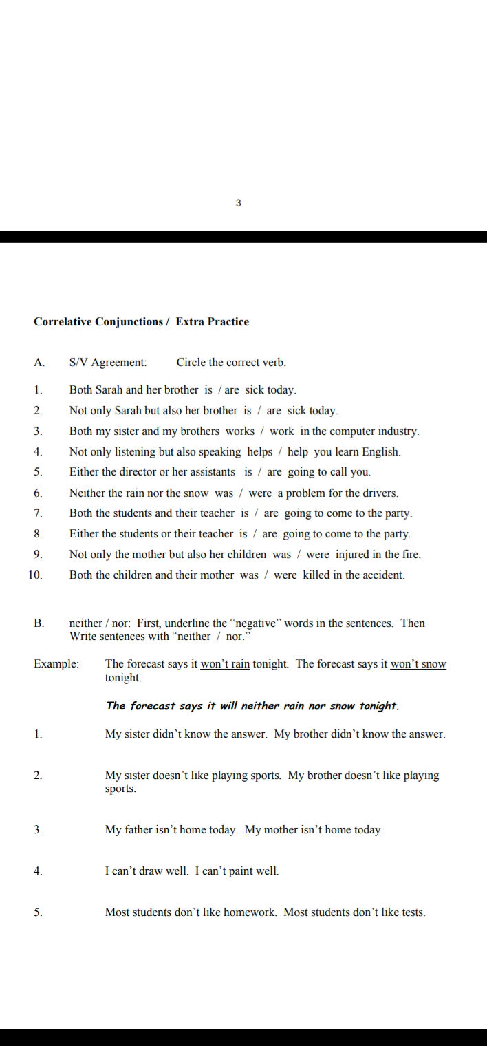 A. S/V Agreement: Circle the correct verb. | StudyX