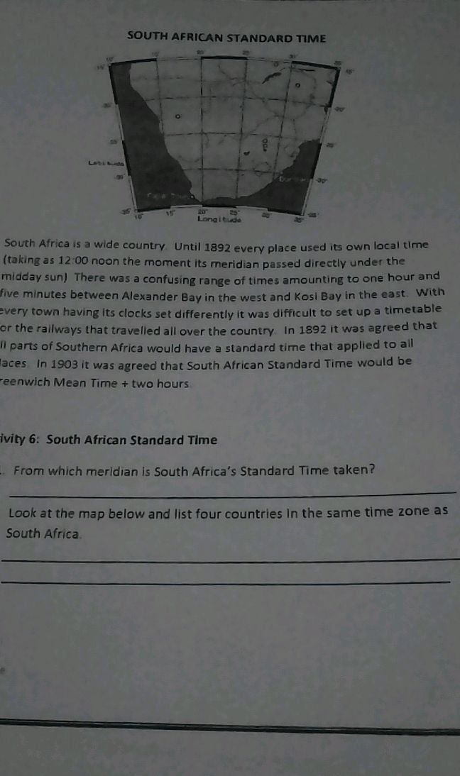 SOUTH AFRICAN STANDARD TIME South Africa is | StudyX