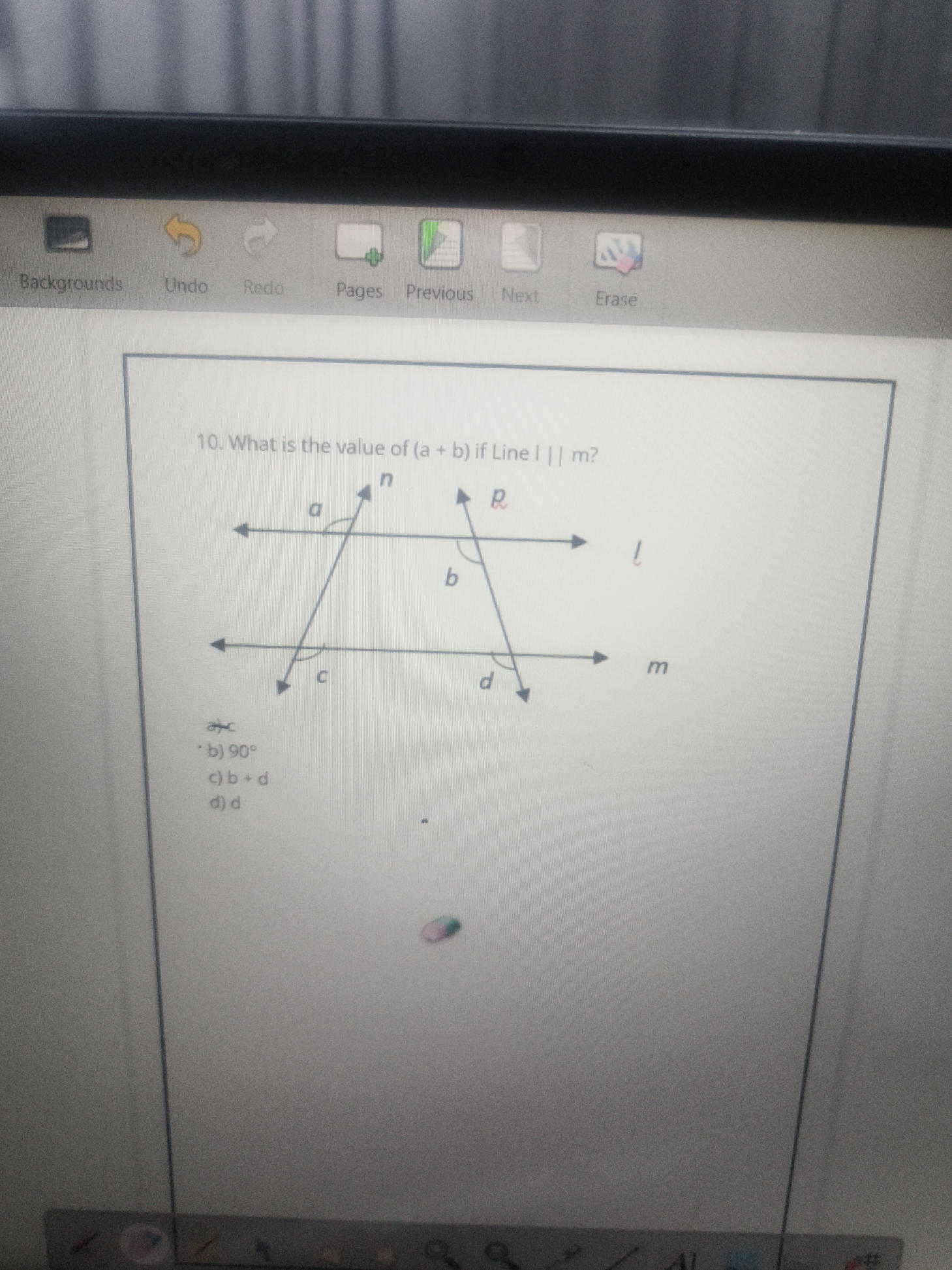 10. What is the value of (a + b) if Line l | StudyX