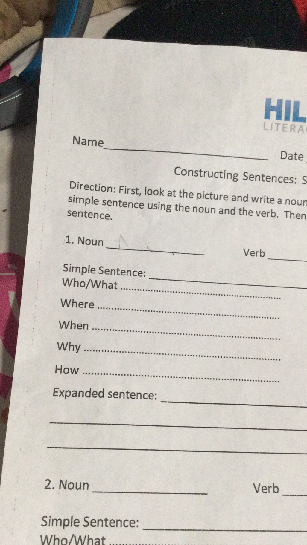 Constructing Sentences: S Direction: First, | StudyX