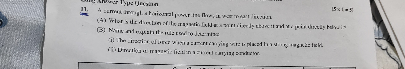 A current through a horizontal power line | StudyX