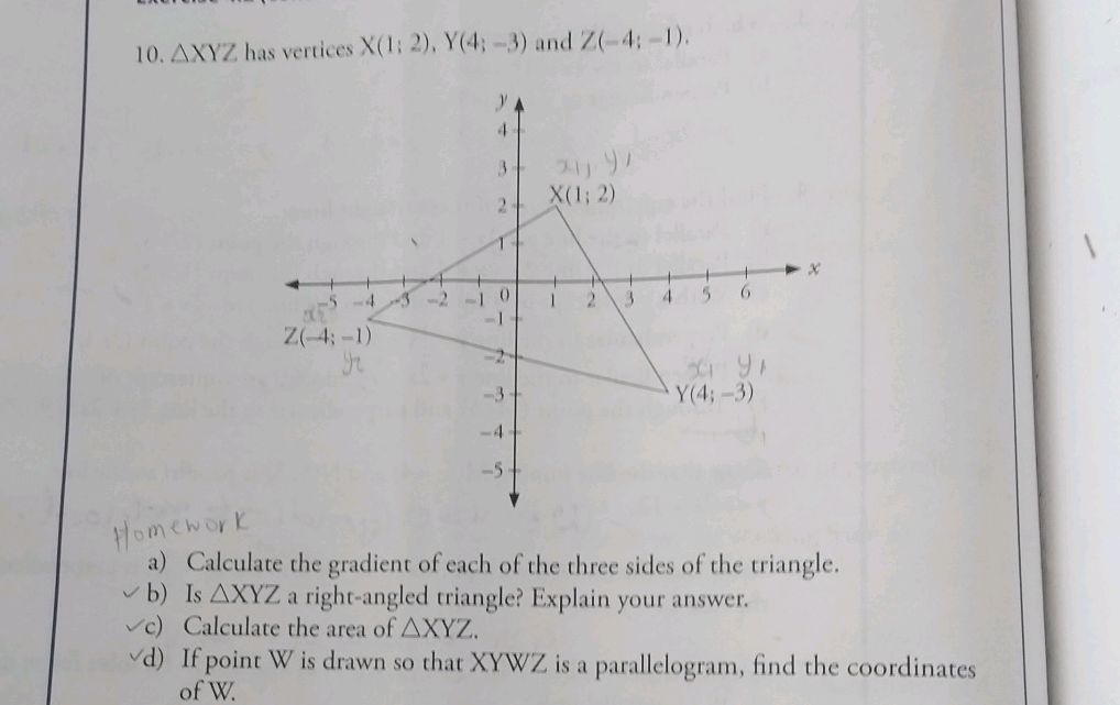 10. $ XYZ$ has vertices $X(1; 2)$, | StudyX