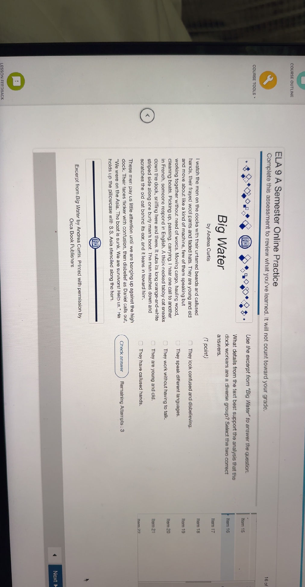 Use the excerpt from "Big Water" to answer | StudyX