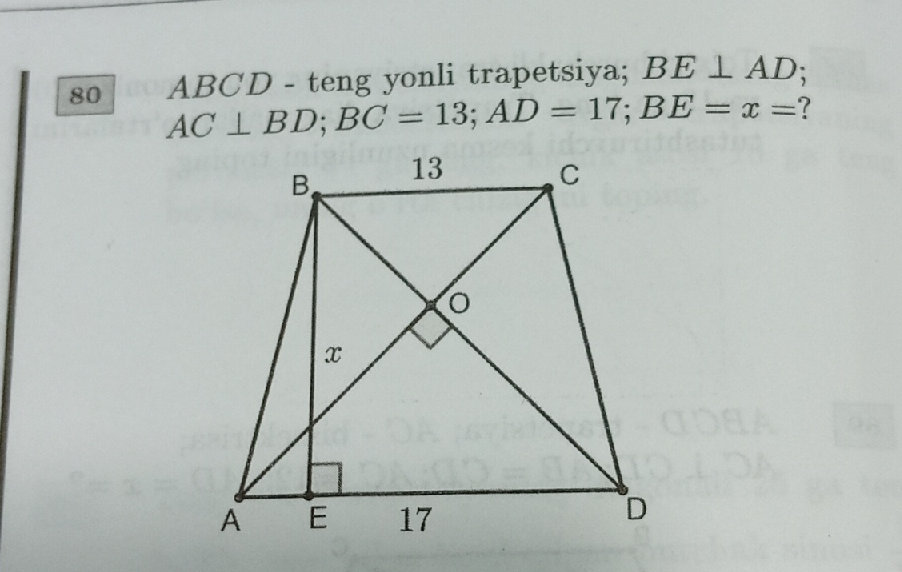 ABCD - teng yonli trapetsiya; $BE AD$; $AC | StudyX