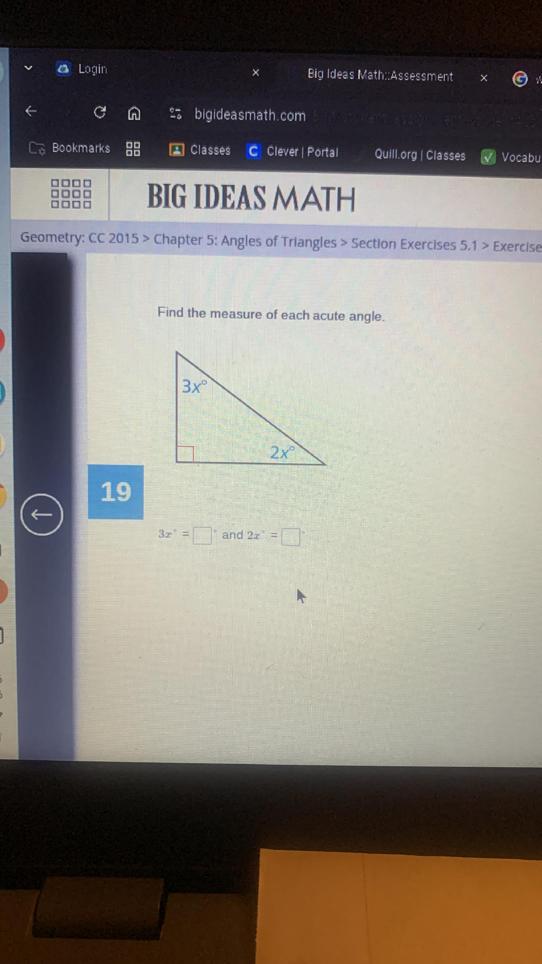 Find the measure of each acute angle. | StudyX