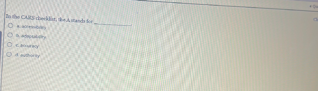In the CARS checklist, the A stands for . a.