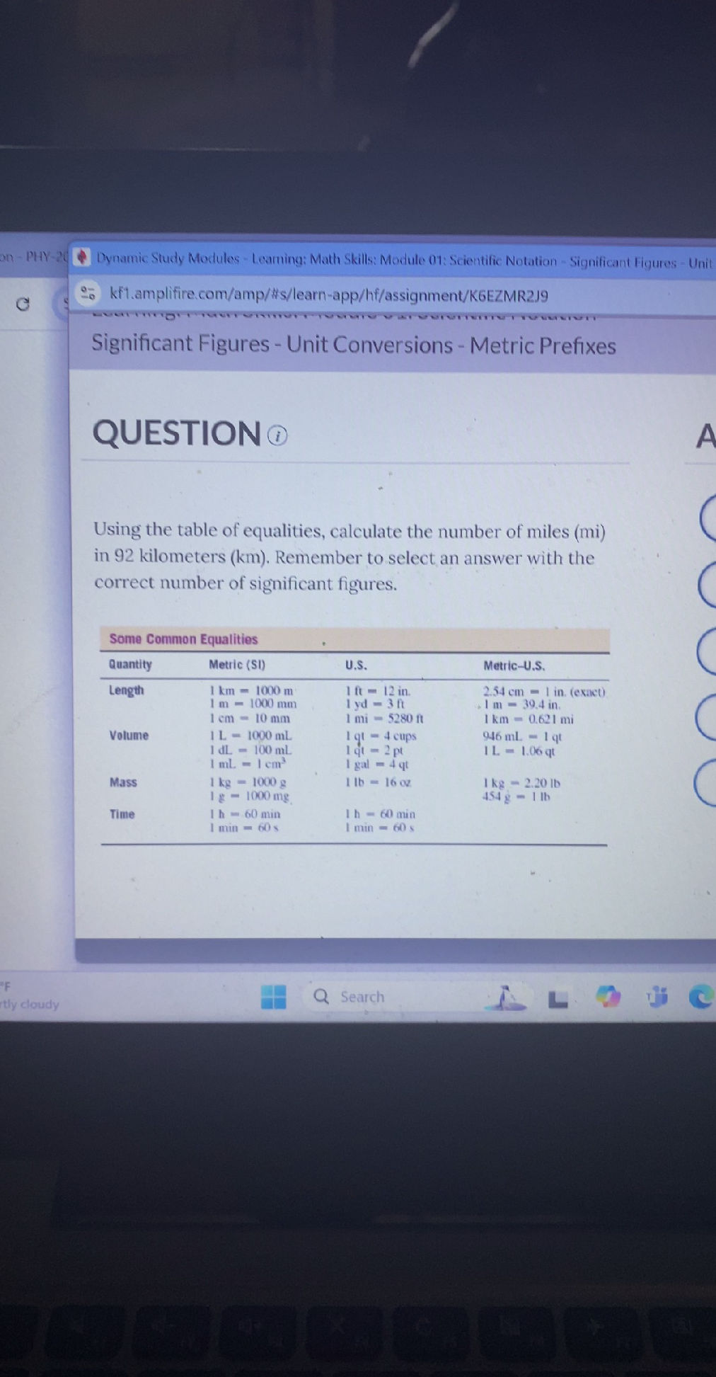Using the table of equalities, calculate the | StudyX
