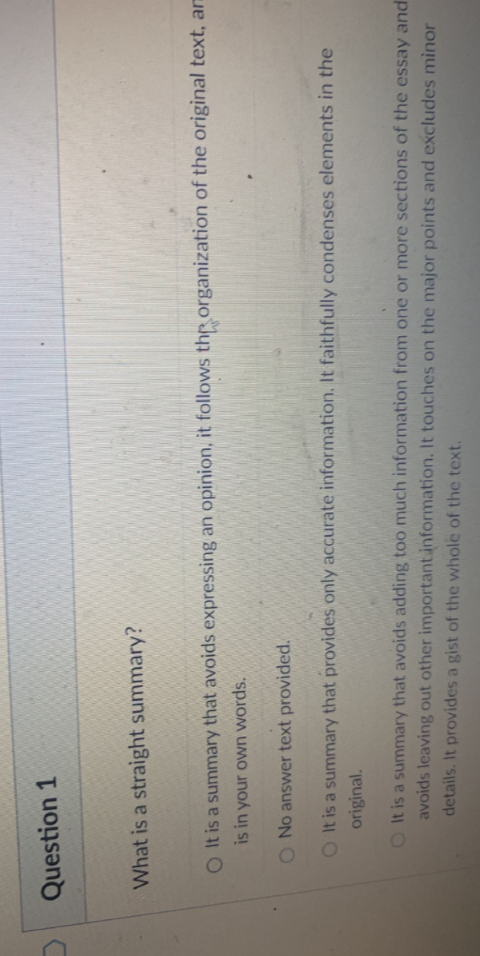Question 1 What is a straight summary? O | StudyX